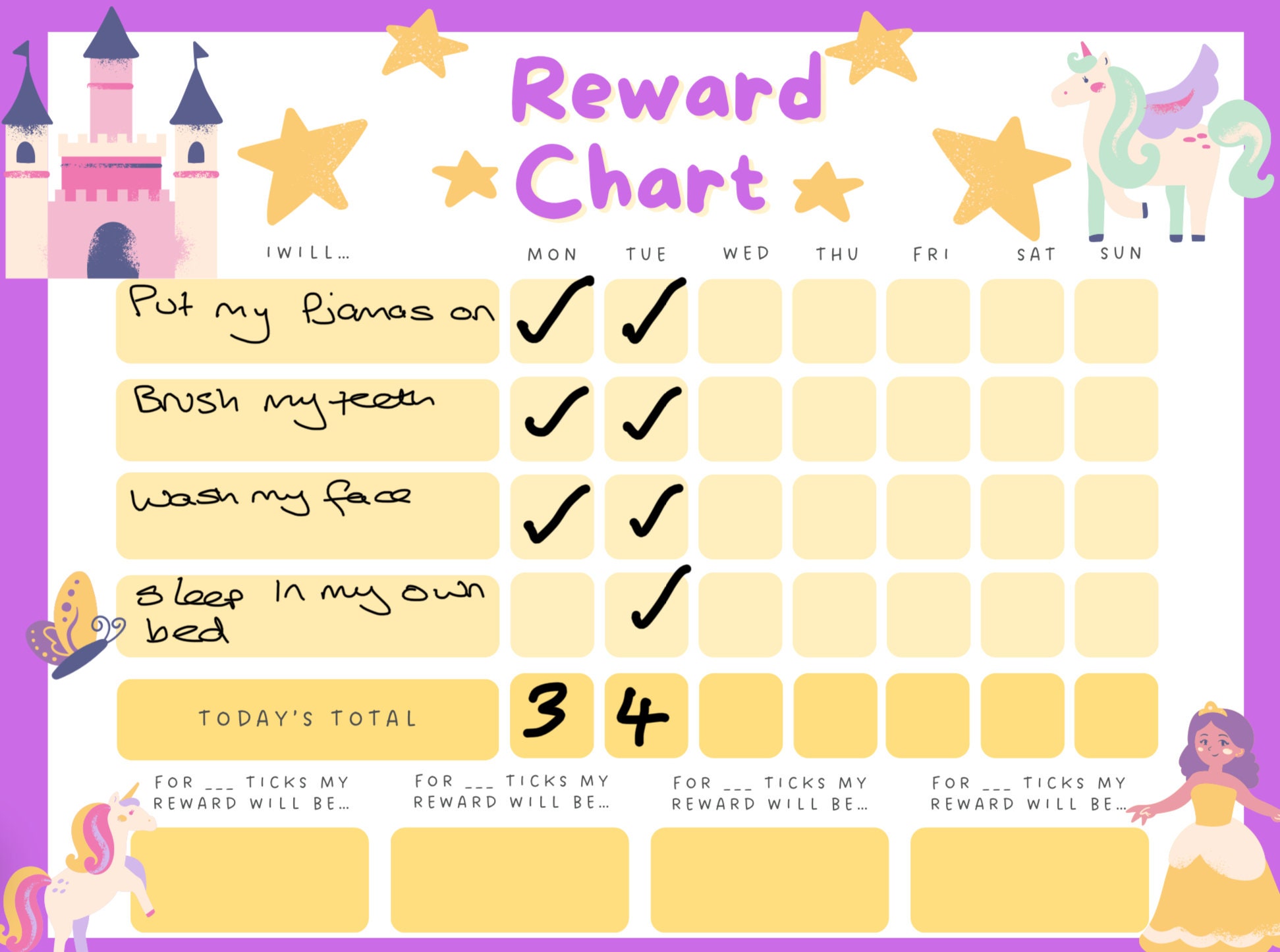 Princess Reward Chart, Rewards, Good Behaviour, Positive Reinforcement ...