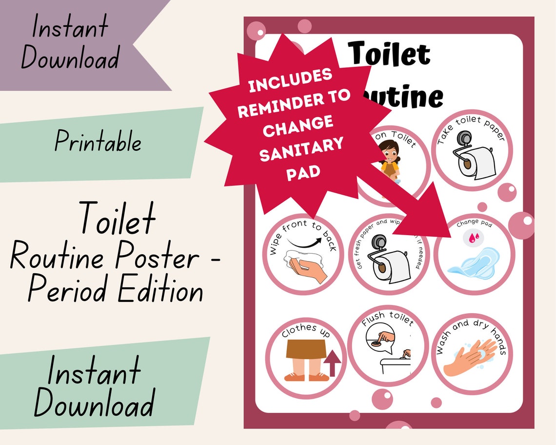 Period Poster, Printable Bathroom Routine for Girls, Toilet Routine ...