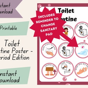 Period Poster, Printable Bathroom Routine for Girls, Toilet Routine ...