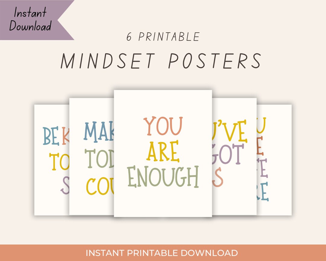 Six Mindset Posters for the Classroom or Bedroom, Mental Health ...
