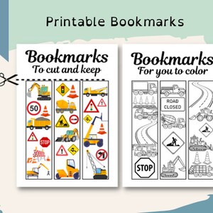 Printable Bookmarks Trucks and Diggers, Color Your Own Bookmark ...