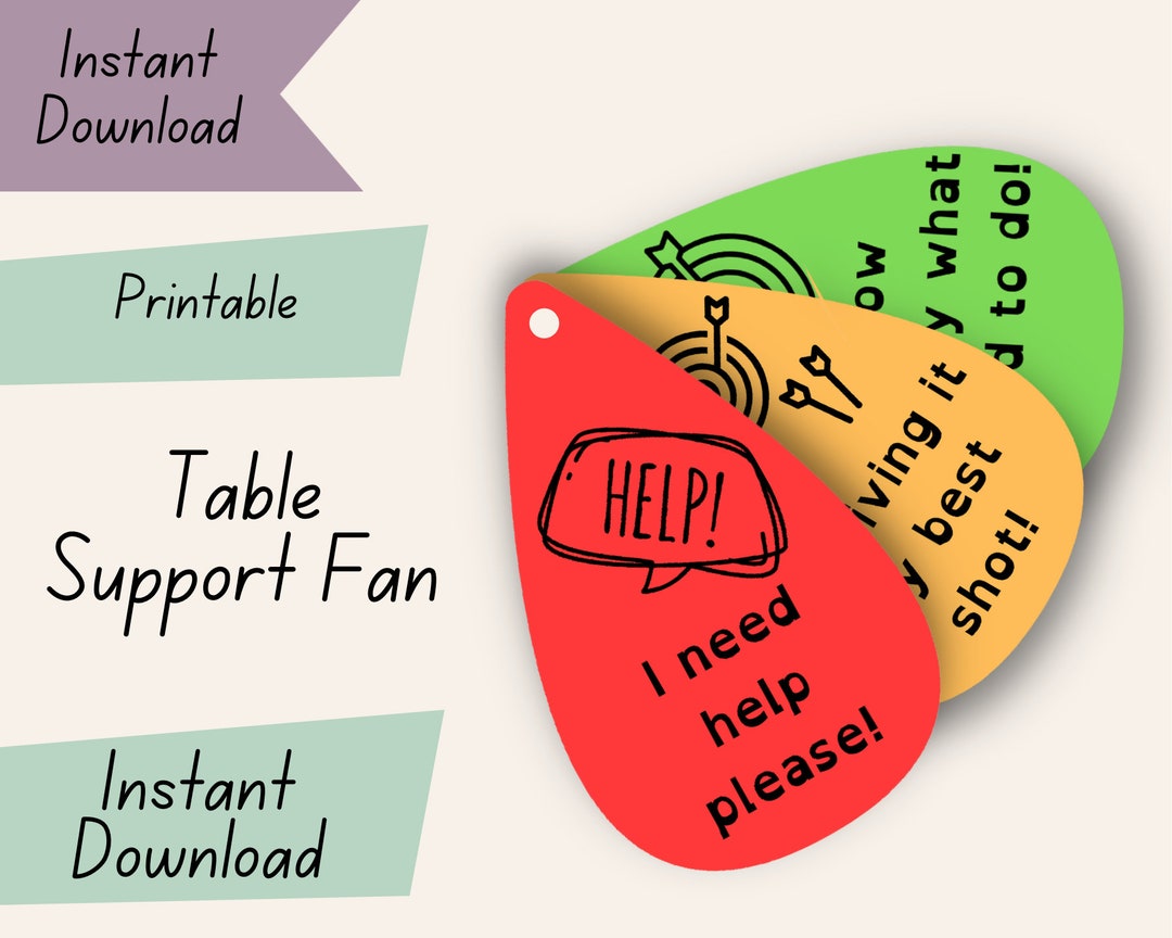 Table Support Cards, Emotional Support Fan, Help Cards, I Need Help ...