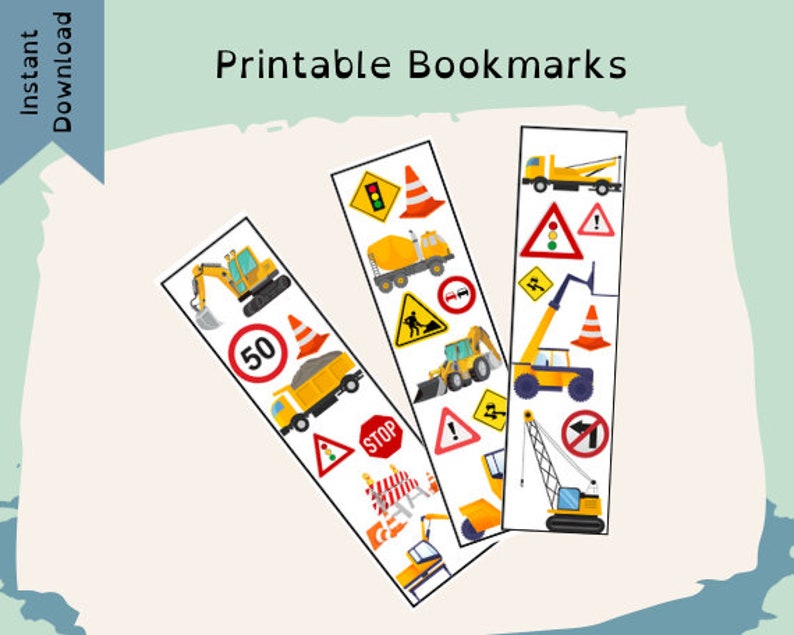 Printable Bookmarks Trucks and Diggers, Color Your Own Bookmark ...