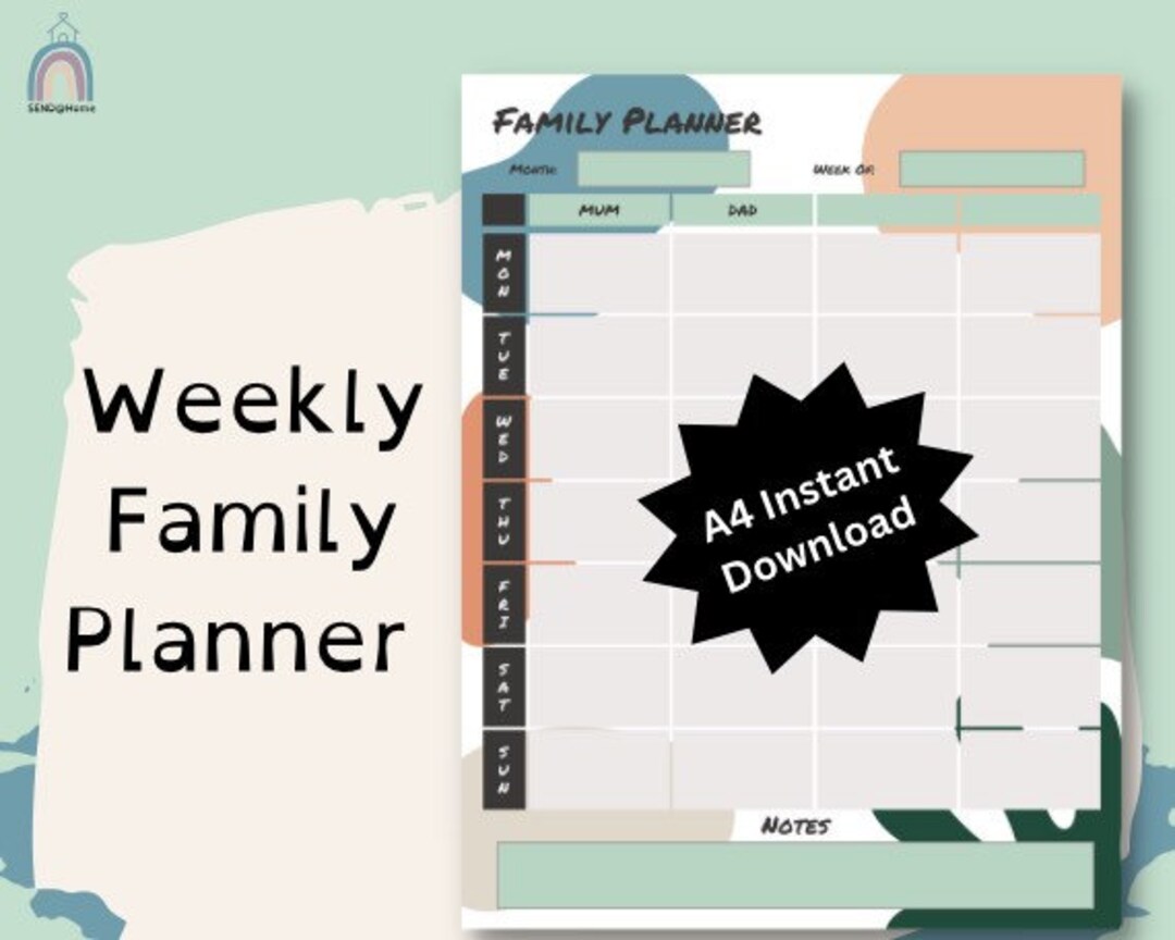 Weekly Family Planner- Family Schedule, Weekly Diary, Simple Family ...