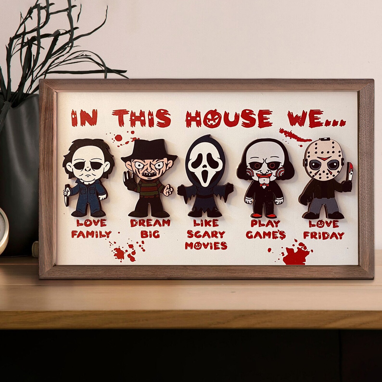 In This House We Halloween Horror 3D Wooden Frame Sign, Halloween Gift ...