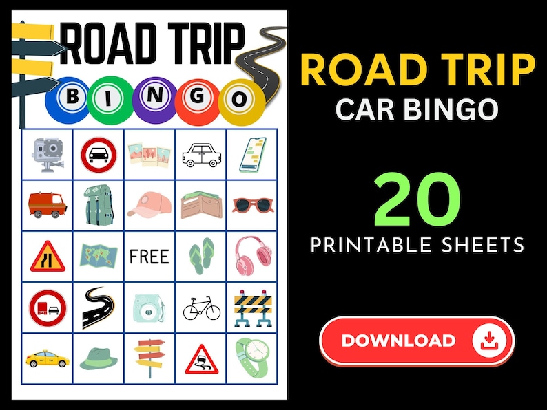 Kids Road Trip Bingo Game Travel Printable, Family Road Trip Planner ...