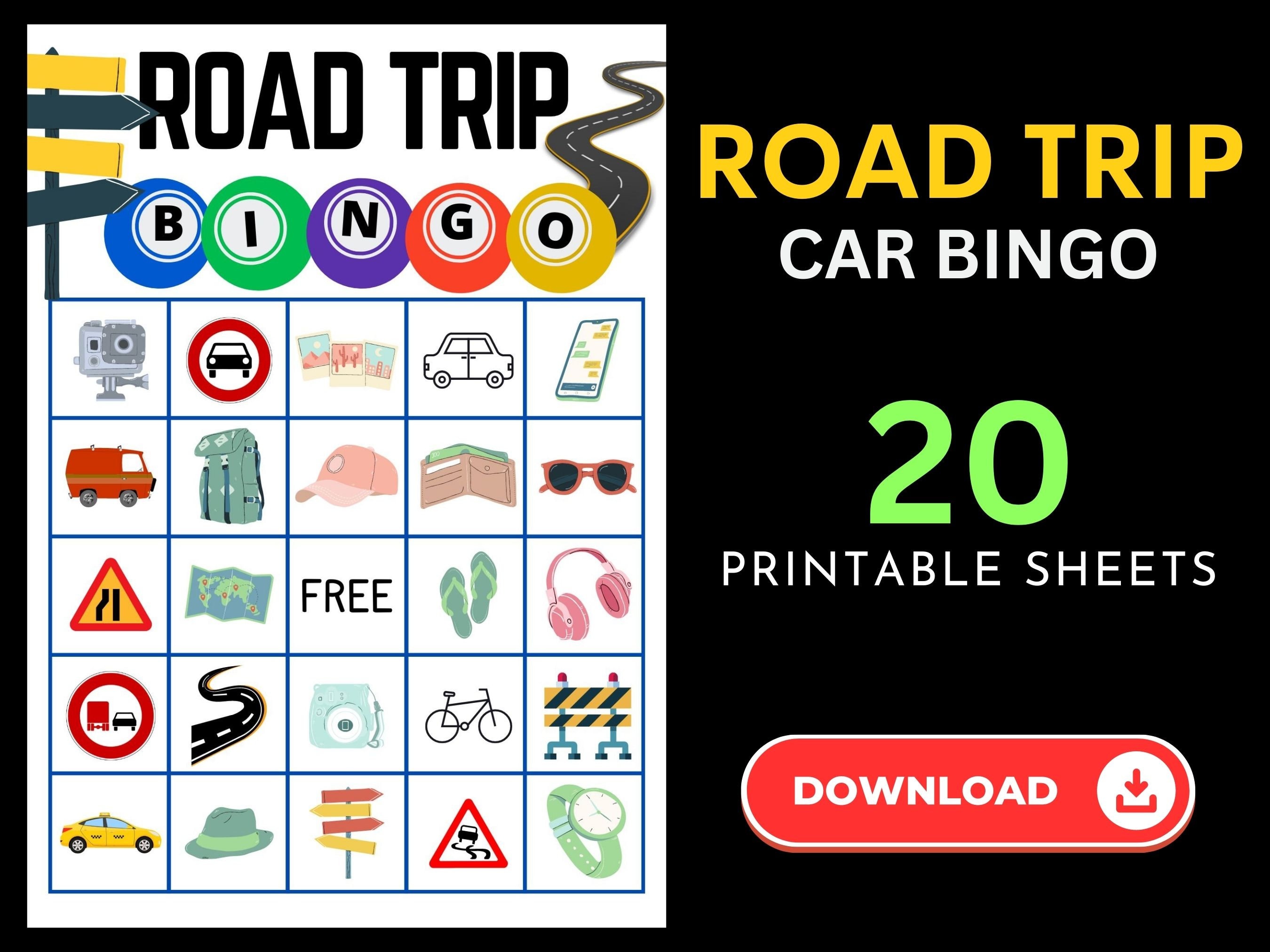 Kids Road Trip Bingo Game Travel Printable, Family Road Trip Planner ...