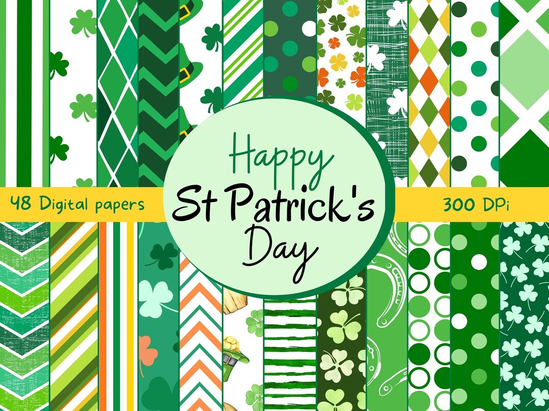 St Patrick's Day Digital Paper, Background, Scrapbook Papers, Stripes ...