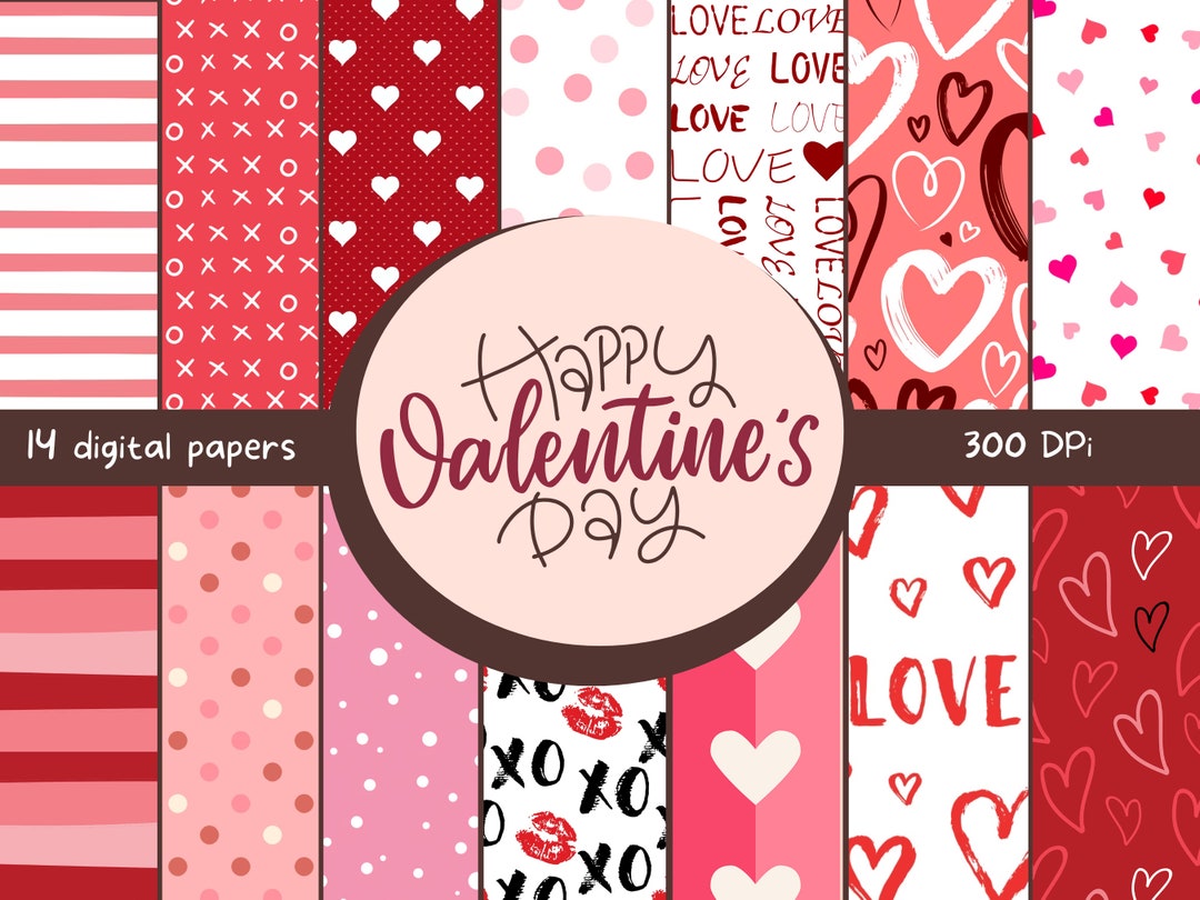 Valentine Digital Paper Pack, Valentine's Day Scrapbook Papers, Hearts ...