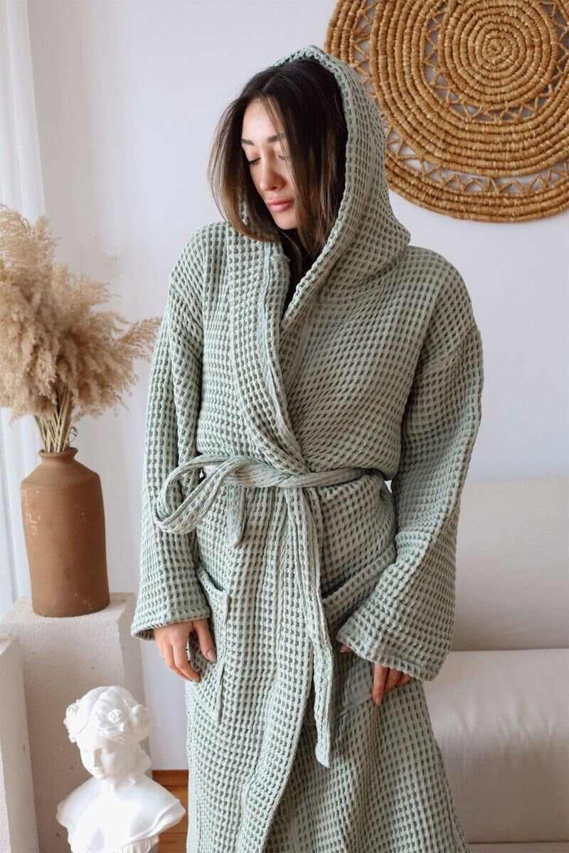 Peach Waffle Linen Robe Waffle Bathrobe Ultra Soft Bathrobe - Etsy
