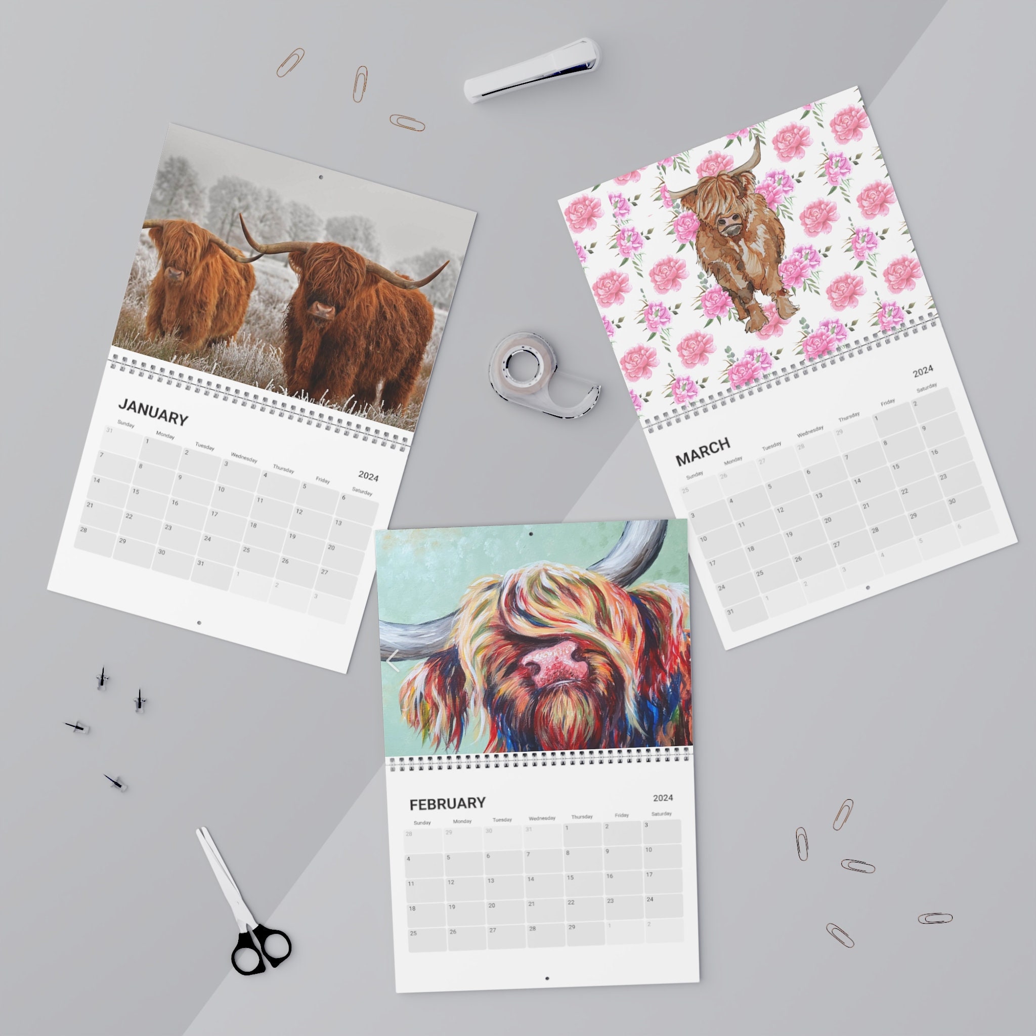 Highland Cow Calendar 2024 Cow Calendar Highland Cow Gift Cow Lover ...