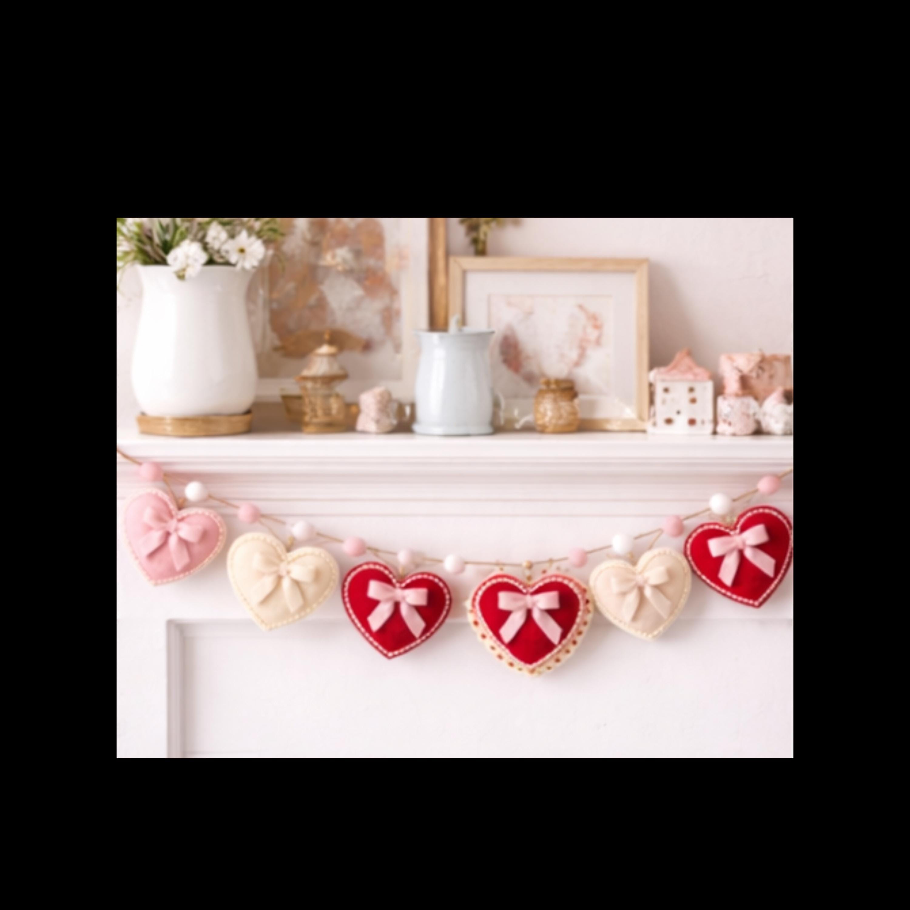 Handmade Valentine Heart Garland 60” | Felt Mantel Decor | Red Pink ...