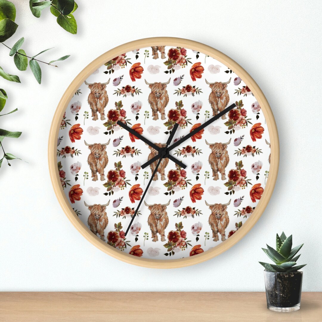 Highland Cow Print Wall Clock Farmhouse Style Decor Gift for Cow Lover ...