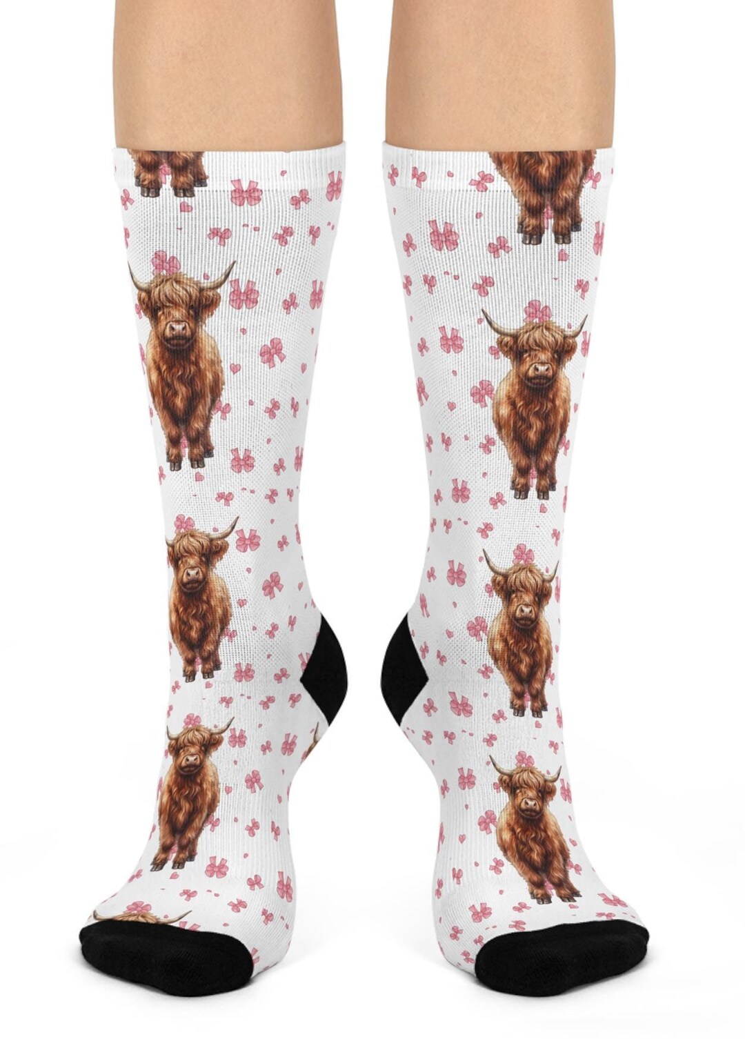 Highland Cow Socks for Her Gift Cow Lover Pink Coquette Bow Farm Animal ...