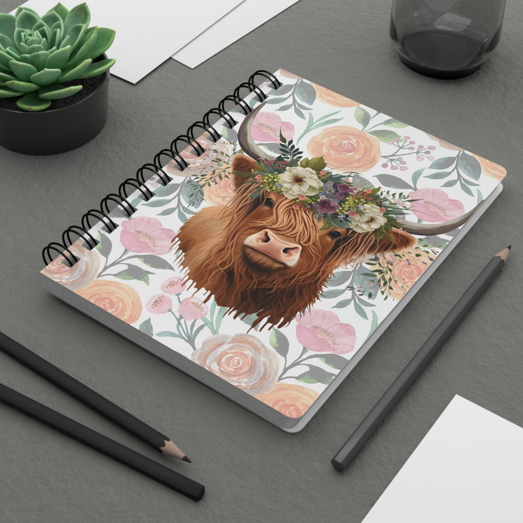 Highland Cow Journal Floral Background Cow Lover Notebook Cow - Etsy