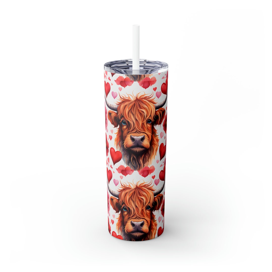 Highland Cow Valentines Cup Cow Skinny Tumbler With Straw Cow Cup Cow ...