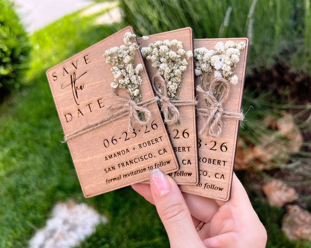 Wooden Floral Save the Date Magnet - Modern Wedding Magnets 100% Birch ...