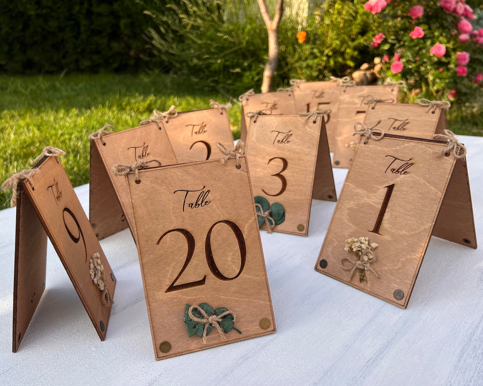 Eucalyptus & Floral Wood Wedding Table Numbers, Rustic Wedding Wooden ...