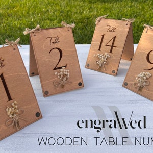 Eucalyptus & Floral Wood Wedding Table Numbers, Rustic Wedding Wooden ...