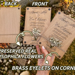 Baby's Breath Wedding Invitation Set - Engraved Luxury Birch Wooden ...