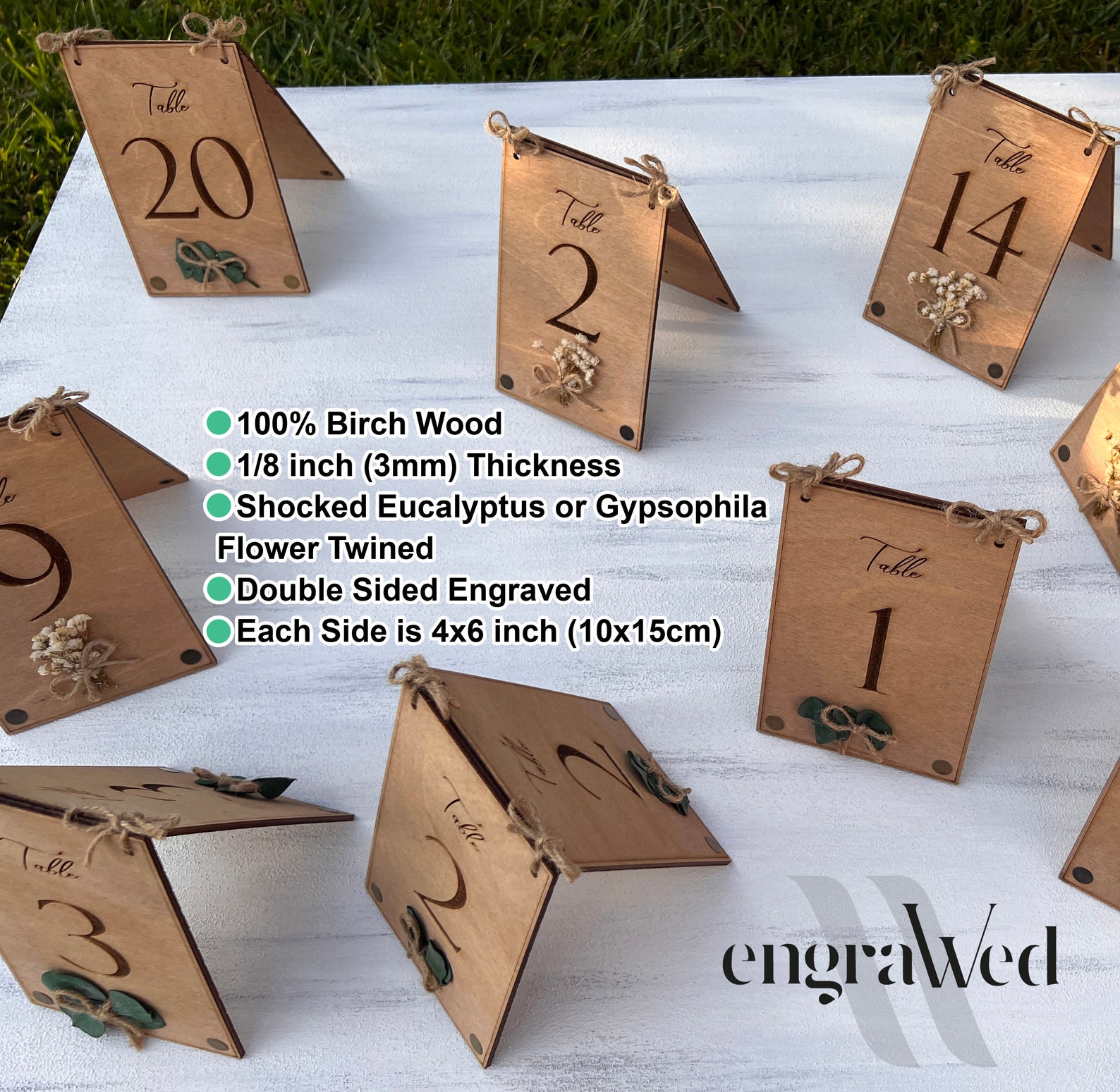 Eucalyptus & Floral Wood Wedding Table Numbers, Rustic Wedding Wooden ...