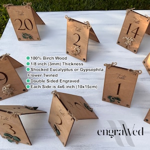 Eucalyptus & Floral Wood Wedding Table Numbers, Rustic Wedding Wooden ...