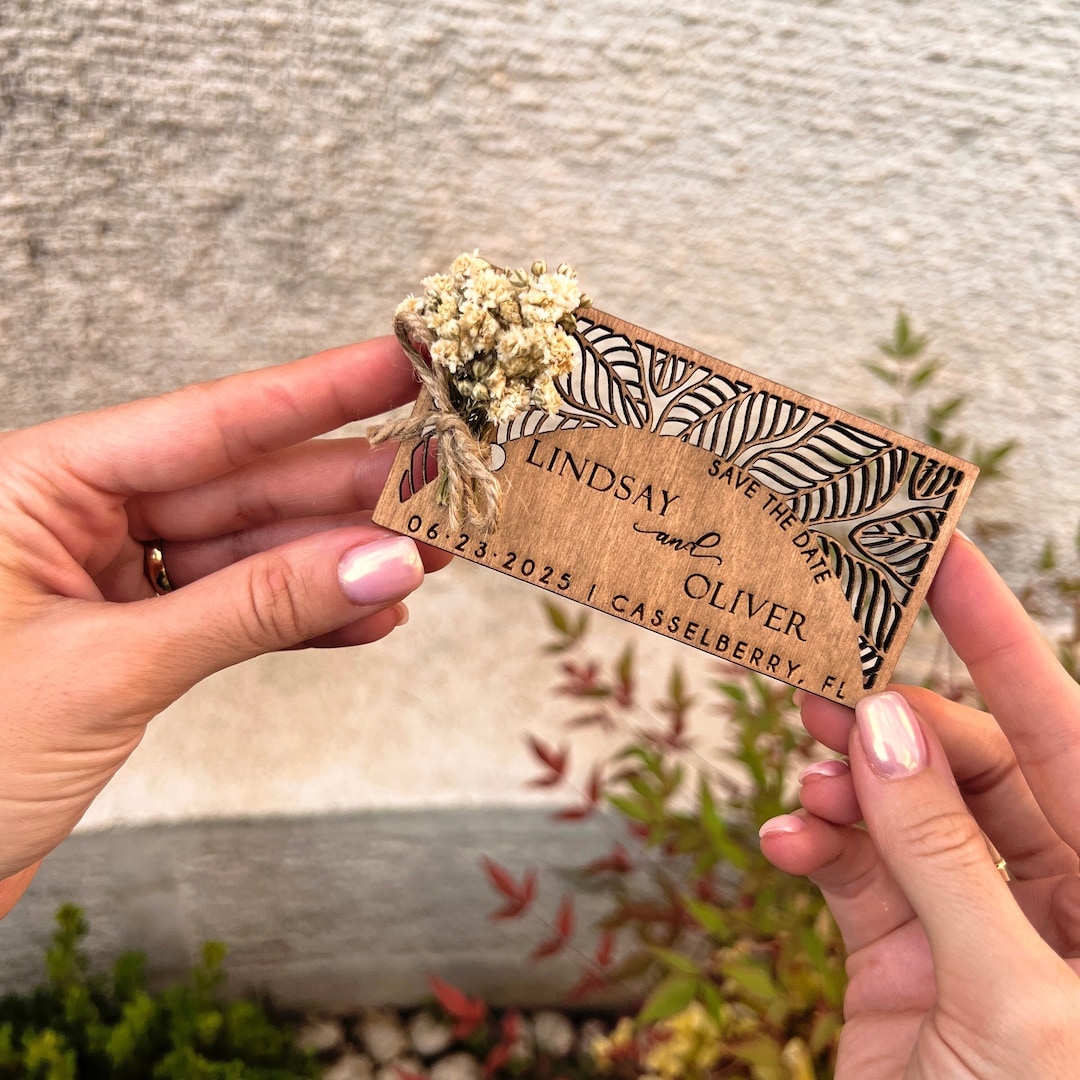Wooden Save the Date Magnet - Tropical Wedding Magnets 100% Birch Save ...