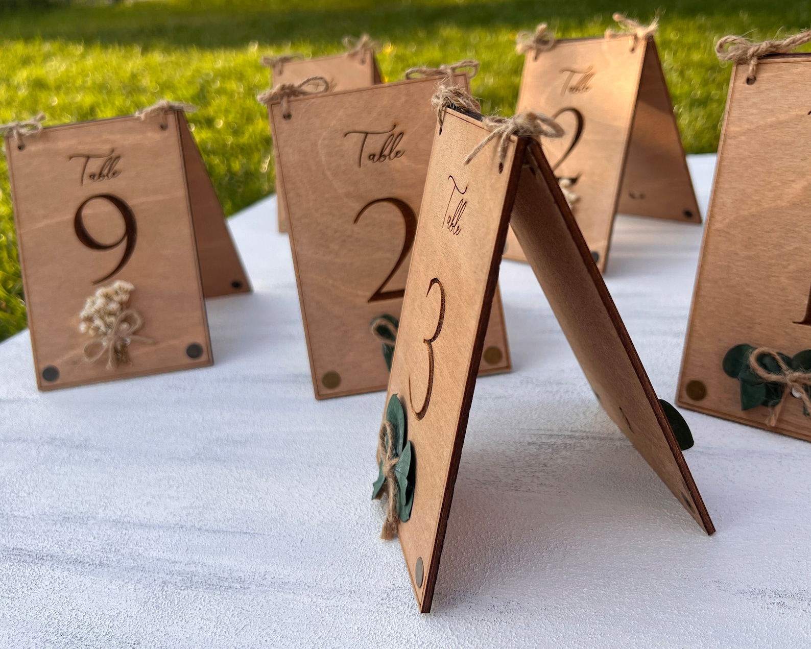 Eucalyptus & Floral Wood Wedding Table Numbers, Rustic Wedding Wooden ...