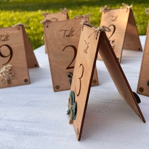 Eucalyptus & Floral Wood Wedding Table Numbers, Rustic Wedding Wooden ...