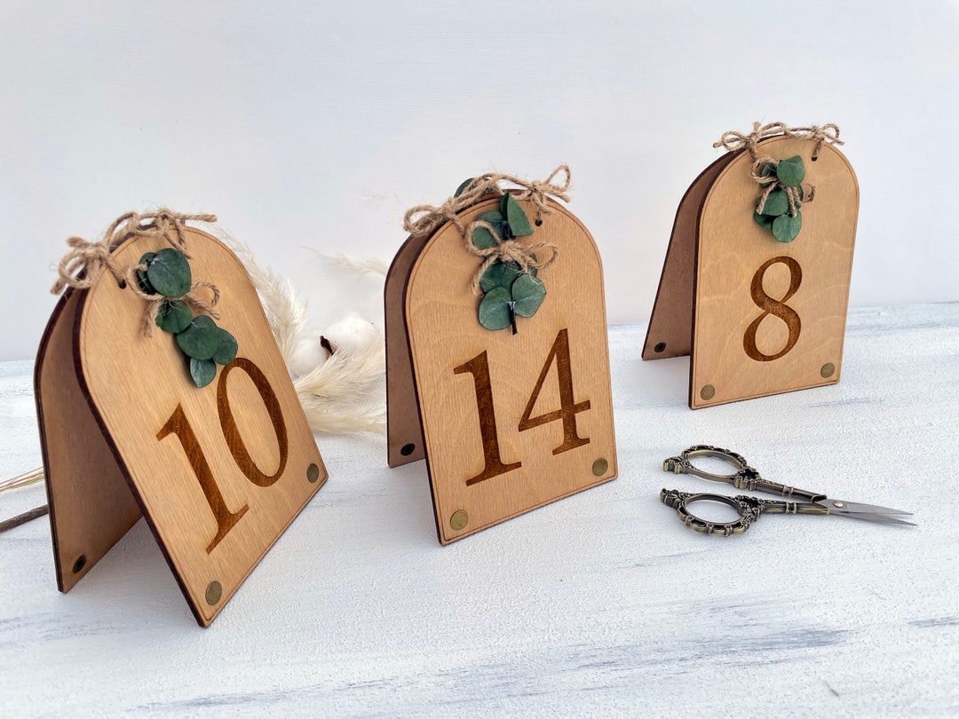 Eucalyptus Wooden Wedding Table Number, Rustic Wedding Table Numbers ...