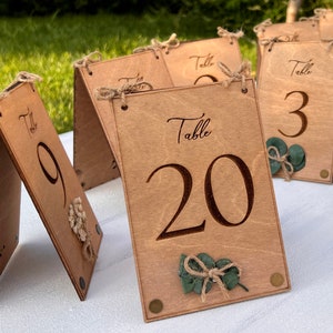 Eucalyptus & Floral Wood Wedding Table Numbers, Rustic Wedding Wooden ...