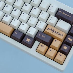 Coffee Cafe Theme Keycaps Set 129pc, White & Black Custom Keycaps ...