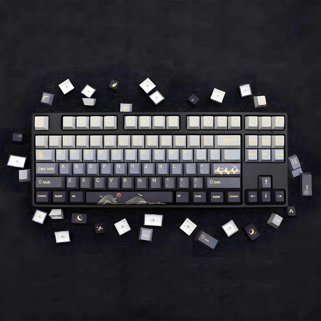 Polar Day Theme Gradient Keycaps Set 136pc, White Black Aesthetic ISO ...