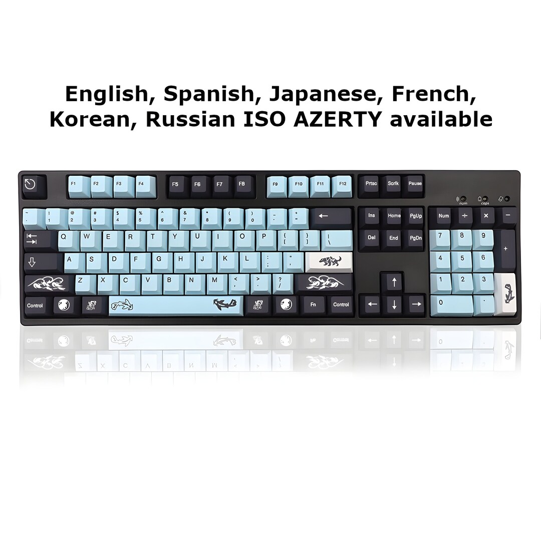 Mizu Theme Keycaps Blue, Spanish Japanese Korean German Russian French ...