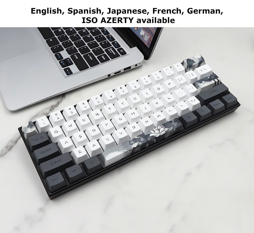 Lotus Ink Flower Theme Spanish German French Japanese Keycaps, ISO ...