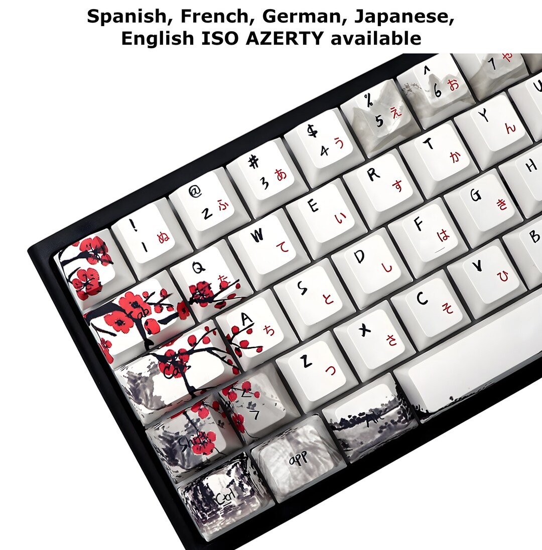 Plum Blossom Theme Keycaps, Spanish German French Japanese Keycaps, ISO ...
