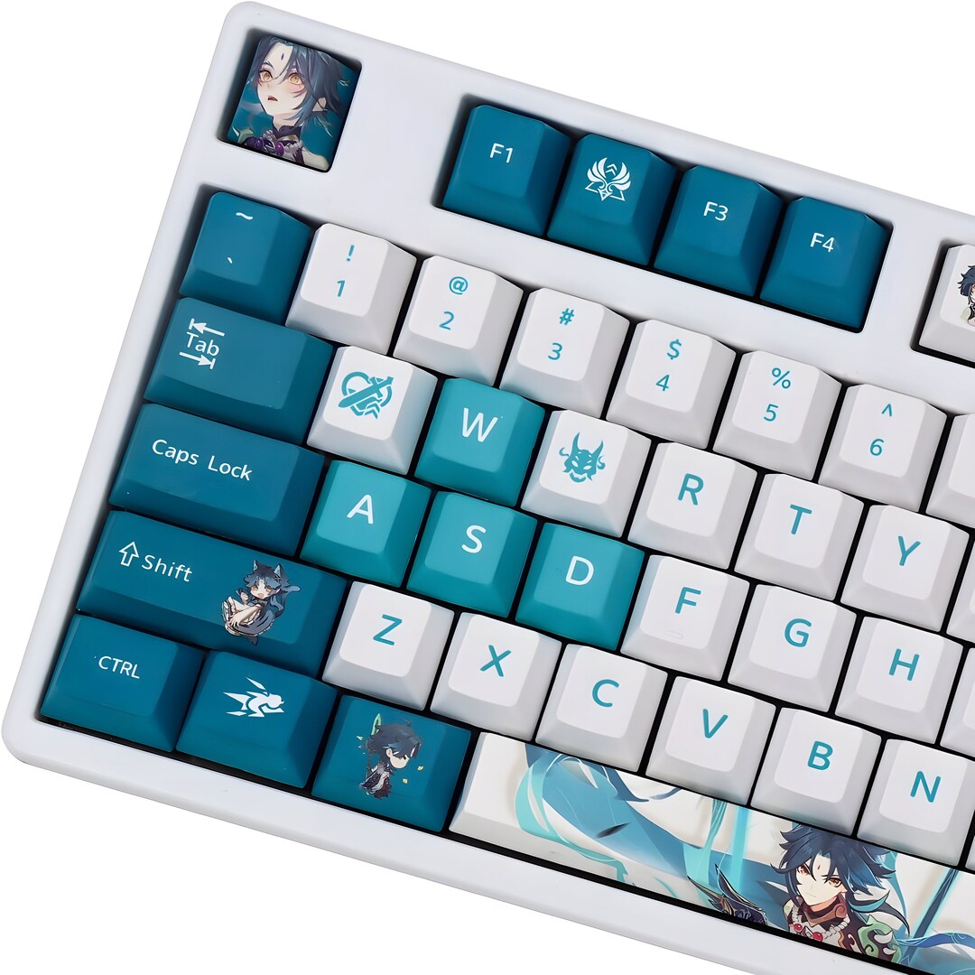 Xiao Genshin Impact 136pcs Anemo Keycap Set Blue and White PBT Cherry ...