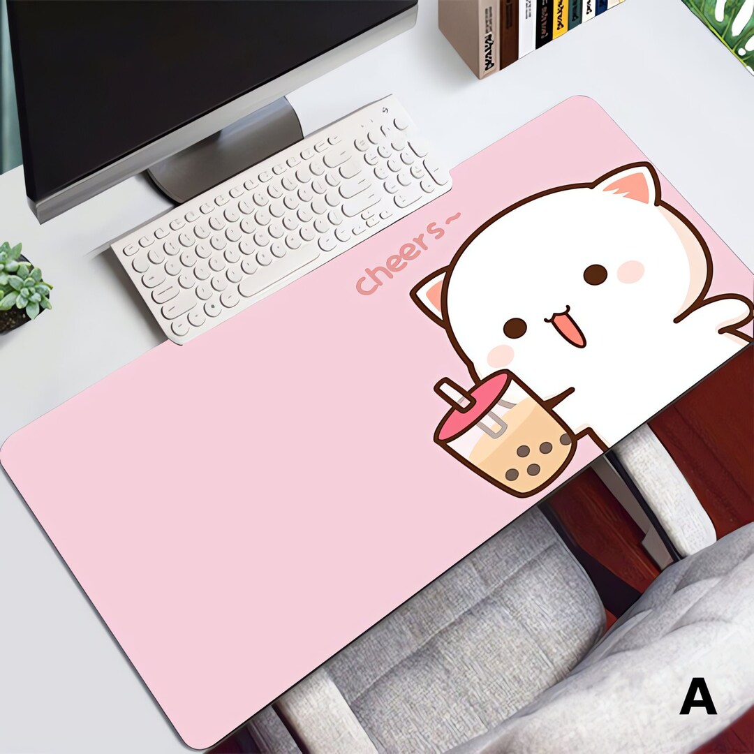 Cute Cat Deskmat, Mochi Kawaii Pink XXL Mousepad, 3mm Thick, Custom ...