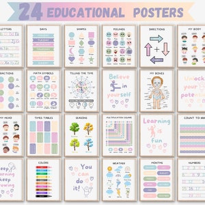Set of 24 Educational Posters,classroom Decor, Nursery Wall Art ...