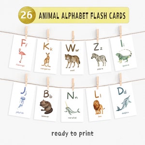 Printable Animal Alphabet Flash Cards, Classroom Decor, 26 Montessori ...