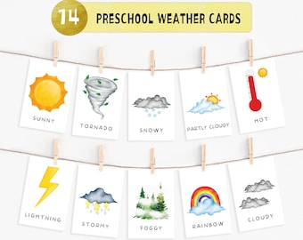 12 Weather Cards | Montessori Flashcards | Pre-school Cards | Rainbow ...