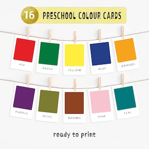 16 Color Cards, Montessori Flashcards, Pre-school Cards, Learning ...