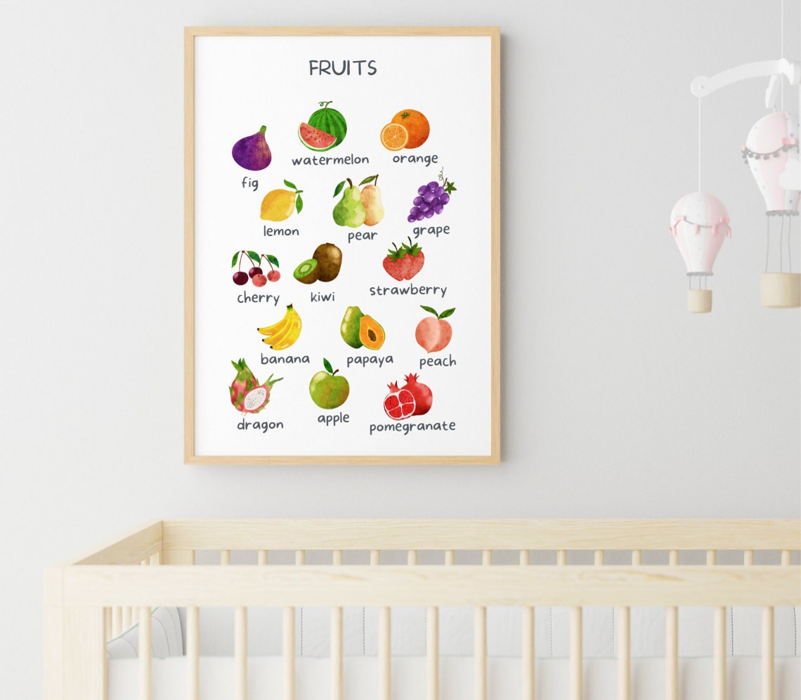 Fruits Educational Print, Classroom Decor, Watercolour Fruits, Kids ...