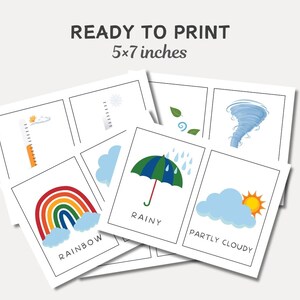 16 Weather Cards, Montessori Flashcards, Pre-school Cards, Learning ...