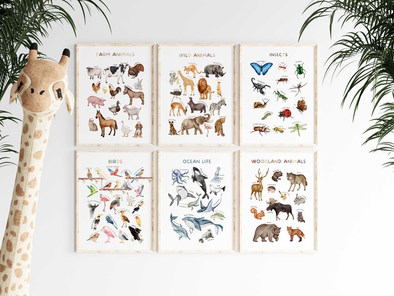 Set of 6 Educational Posters, Farm Animals Poster, Nursery Classroom ...
