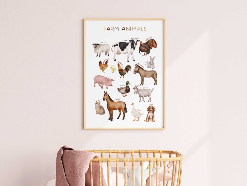 Set of 6 Educational Posters, Watercolor Animals Poster, Nursery ...
