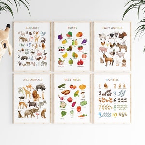 Set of 6 Educational Posters, Fruits Vegetables Posters, Animals ...
