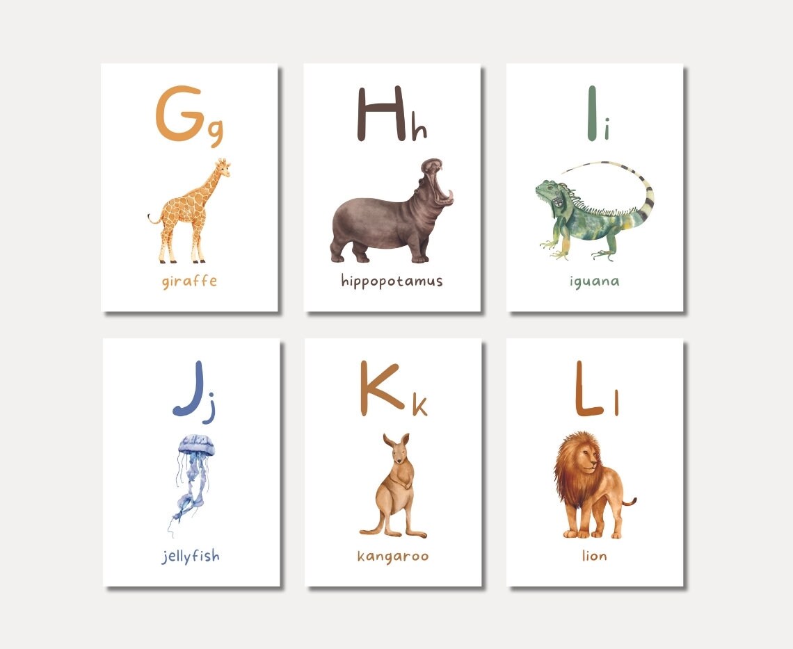 Printable Animal Alphabet Flash Cards, Classroom Decor, 26 Montessori ...