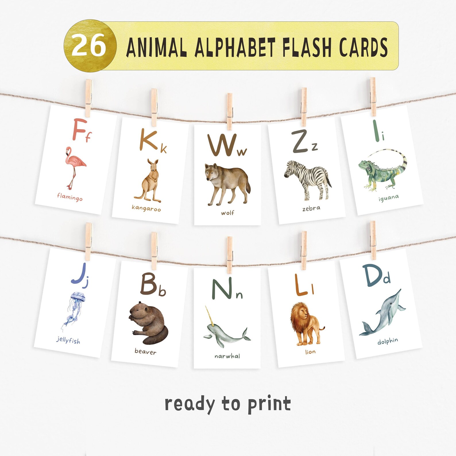 Printable Animal Alphabet Flash Cards, Classroom Decor, 26 Montessori ...