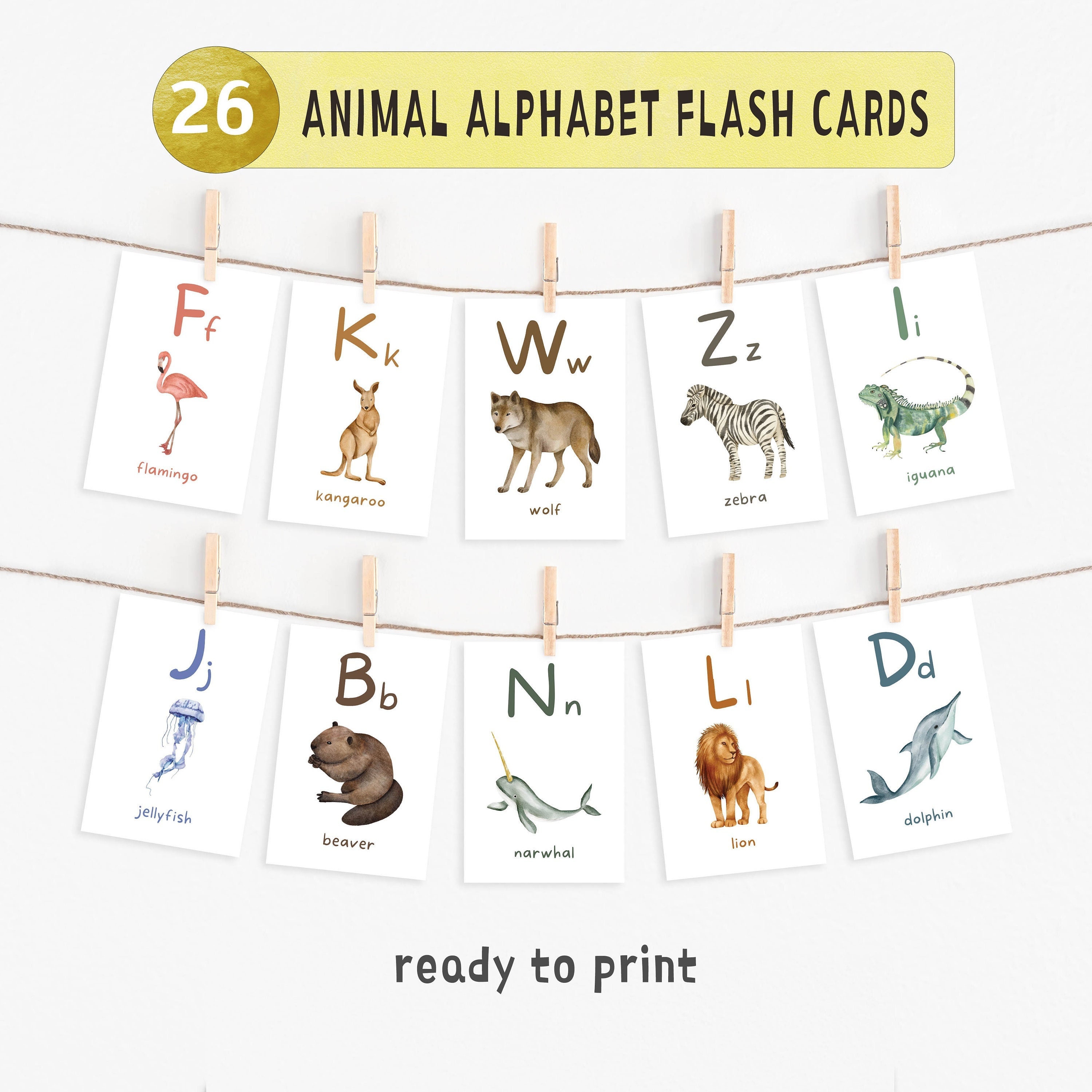 Printable Animal Alphabet Flash Cards, Classroom Decor, 26 Montessori ...